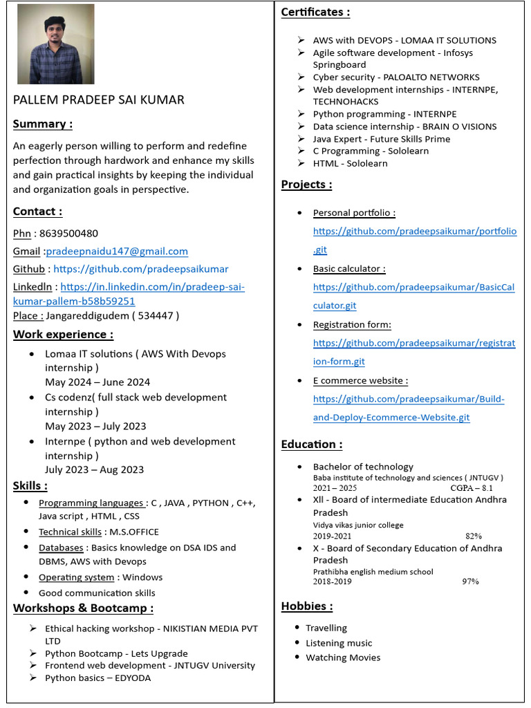 Pradeep Sai Kumar Resume 1 | PDF | Web Development | Software Development