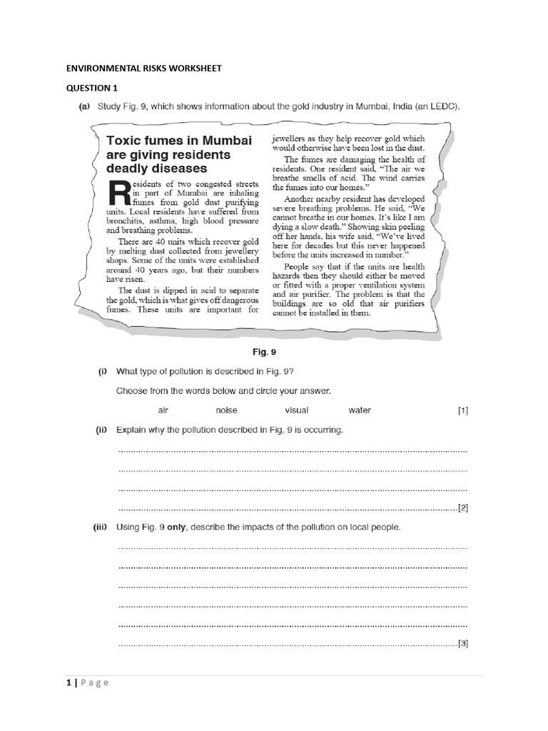Environmental Risks Worksheet | PDF