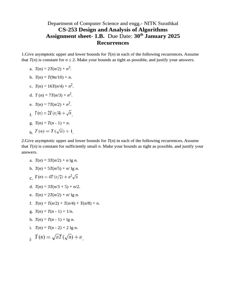 Algorithm Recurrences Assignment | PDF