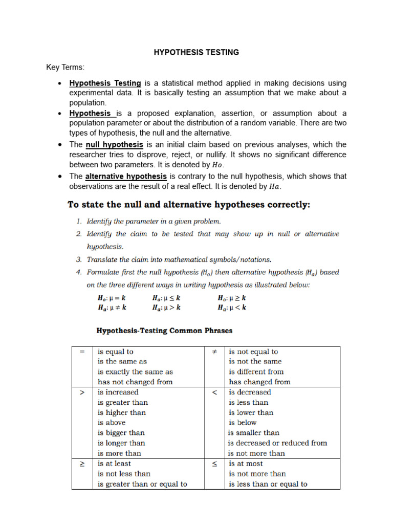 Hypothesis Testing Key Terms | PDF | Student's T Test | P Value