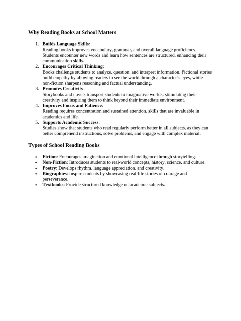 Importance of Reading in Schools | PDF