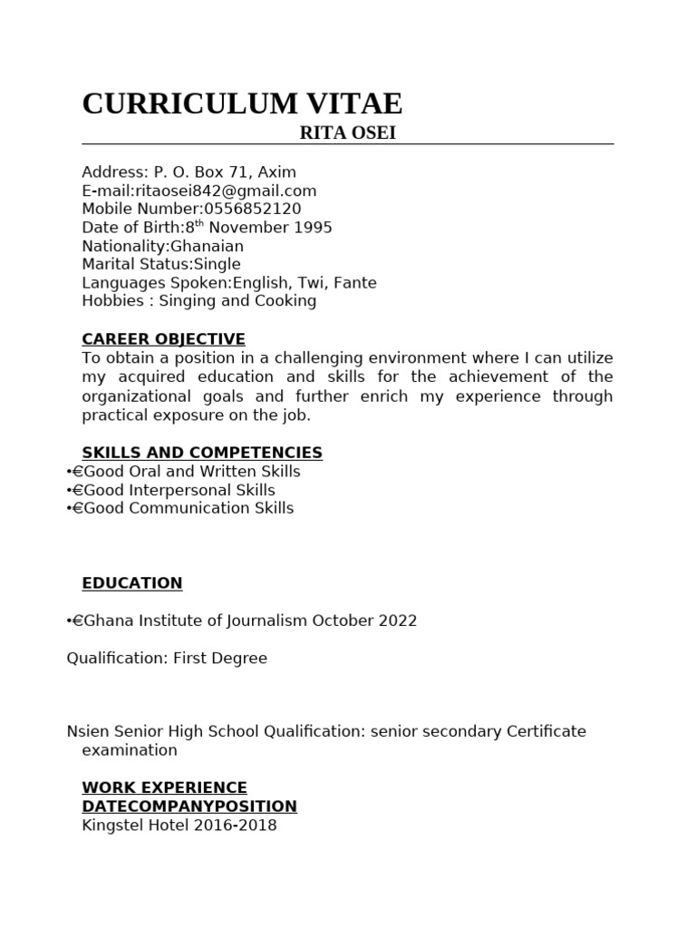 Curriculum Vitae: Rita Osei | PDF