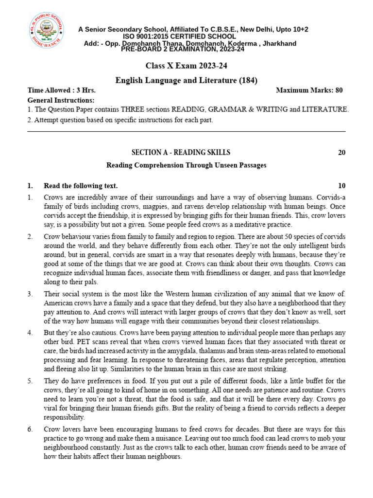 English (PRE-BOARD 2) 10 GSPS | PDF | Drink