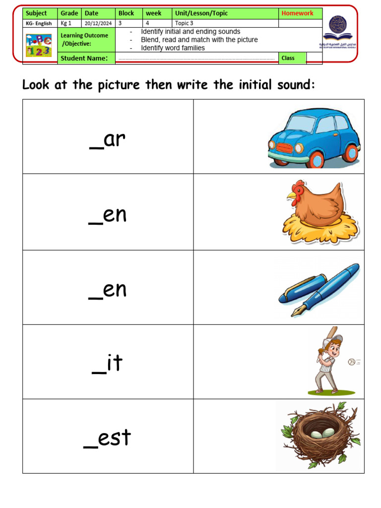 Reading and identifying sounds HW | PDF | Pedagogy | Education Theory