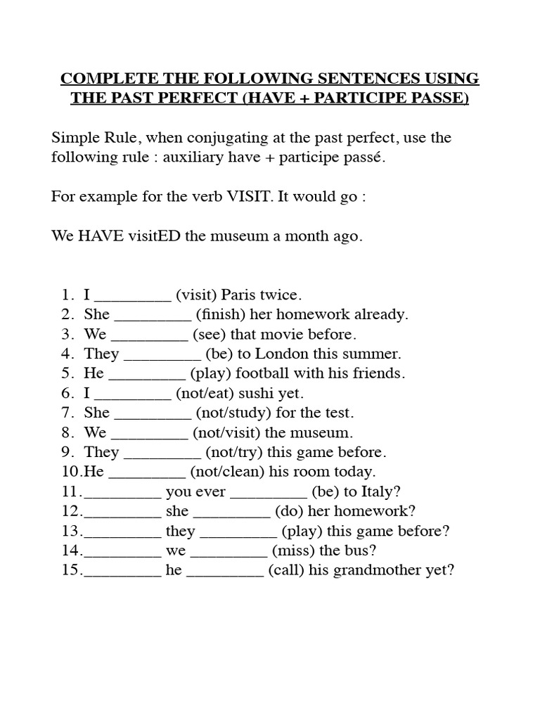 Past Perfect Exercises for 3ème | PDF