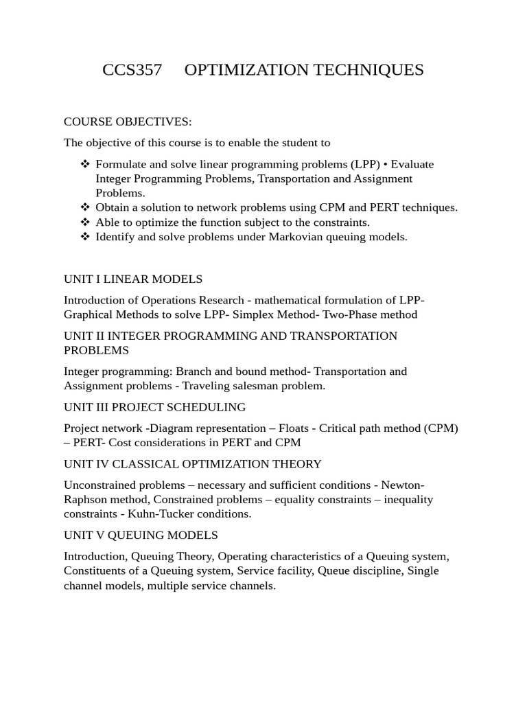 Ccs357 Optimization Techniques | PDF | Mathematical Optimization | Linear Programming