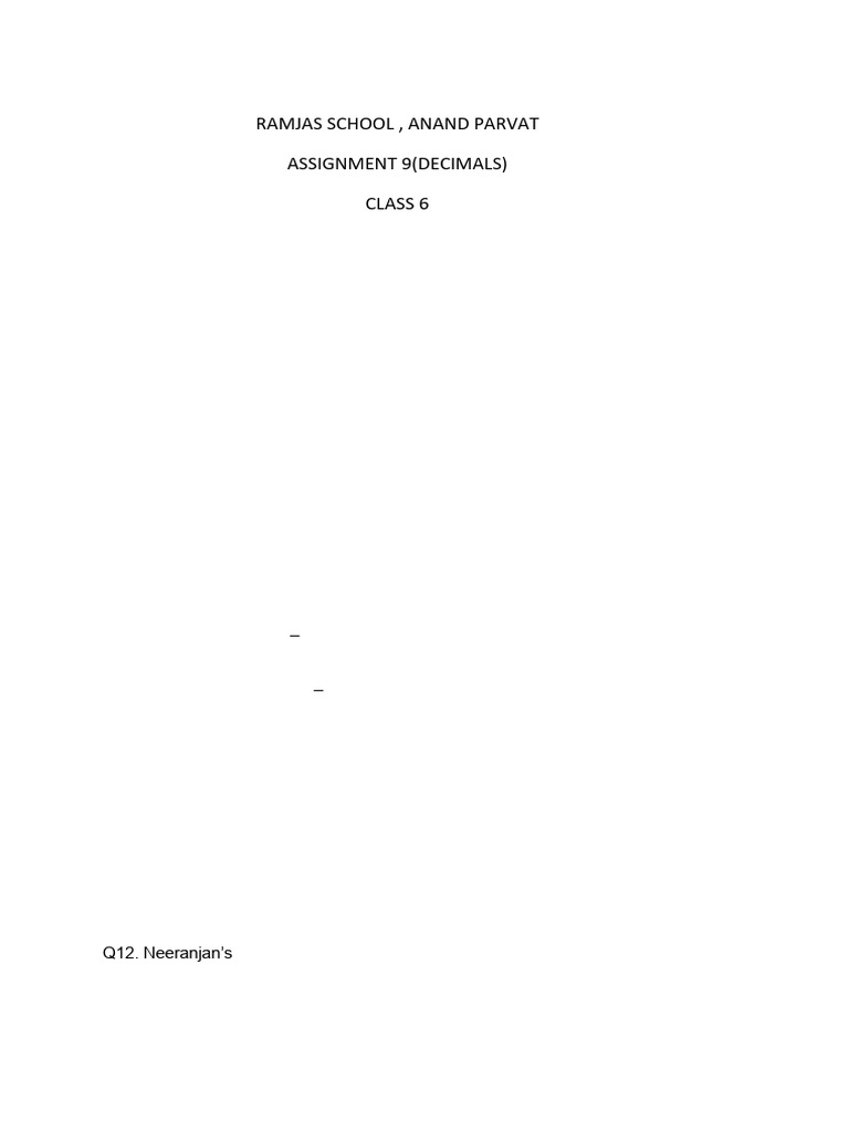 Assignment 9 (Decimals) | PDF