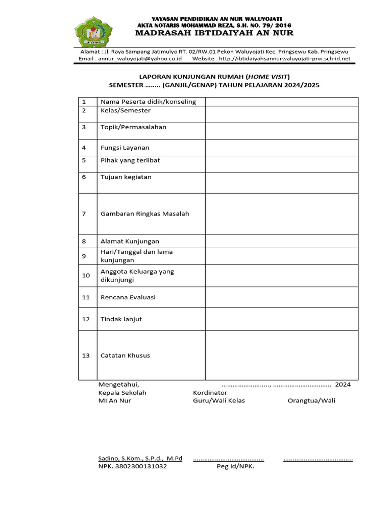 Contoh_Laporan_Home_Visit MI An Nur 2024 | PDF