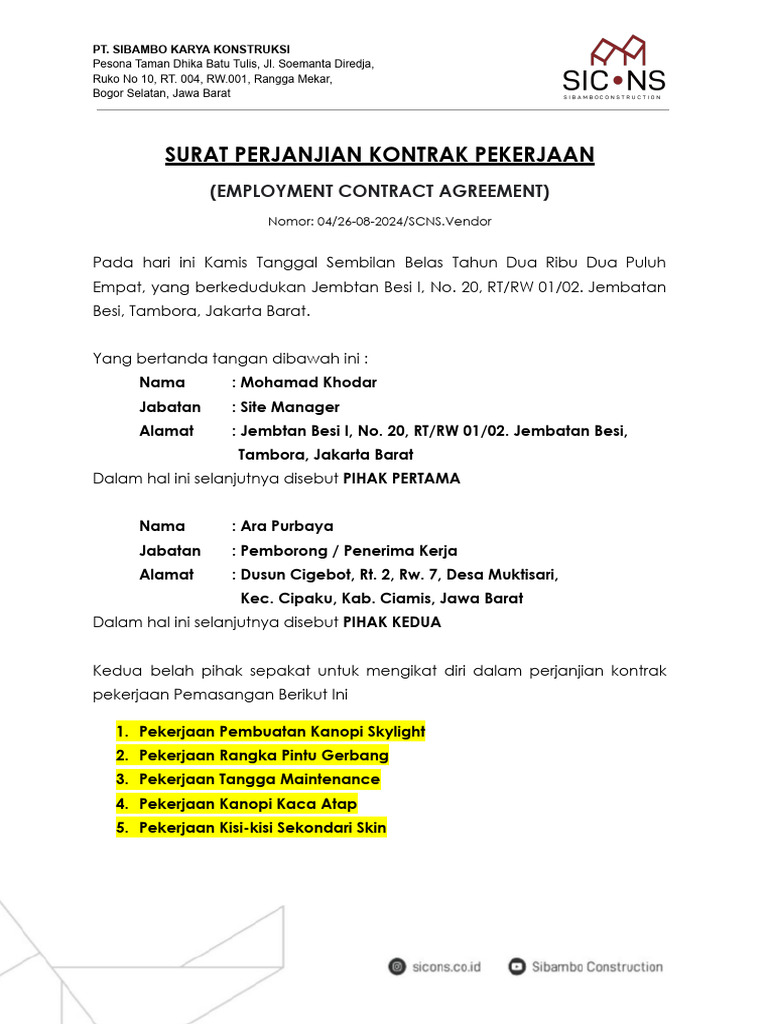 SPK Pek. Baja Pak Ara - Rumah Bapak Hendra, Tambora - 2 | PDF