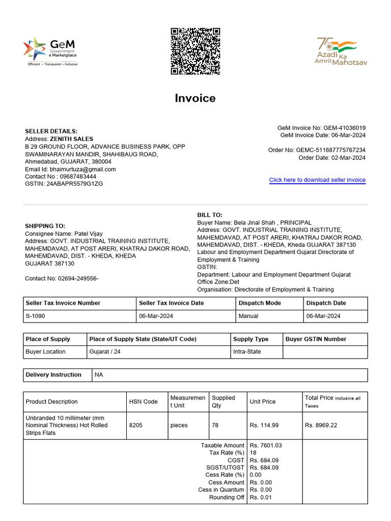 GST Invoice for Unbranded Hot Rolled Strips | PDF | Invoice | Taxes