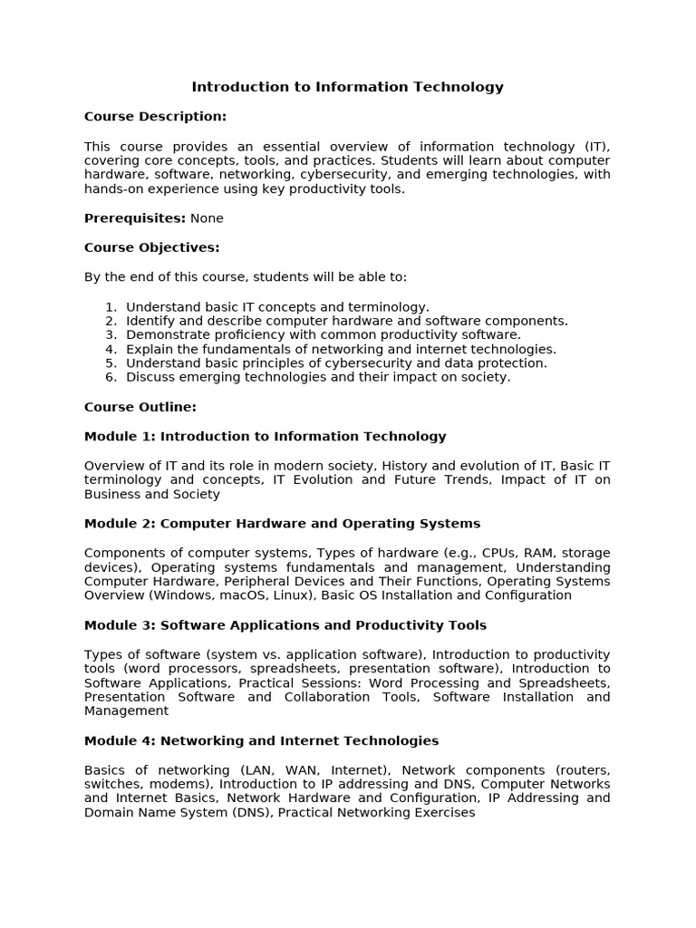 Overview of Information Technology Course | PDF | Computer Network ...
