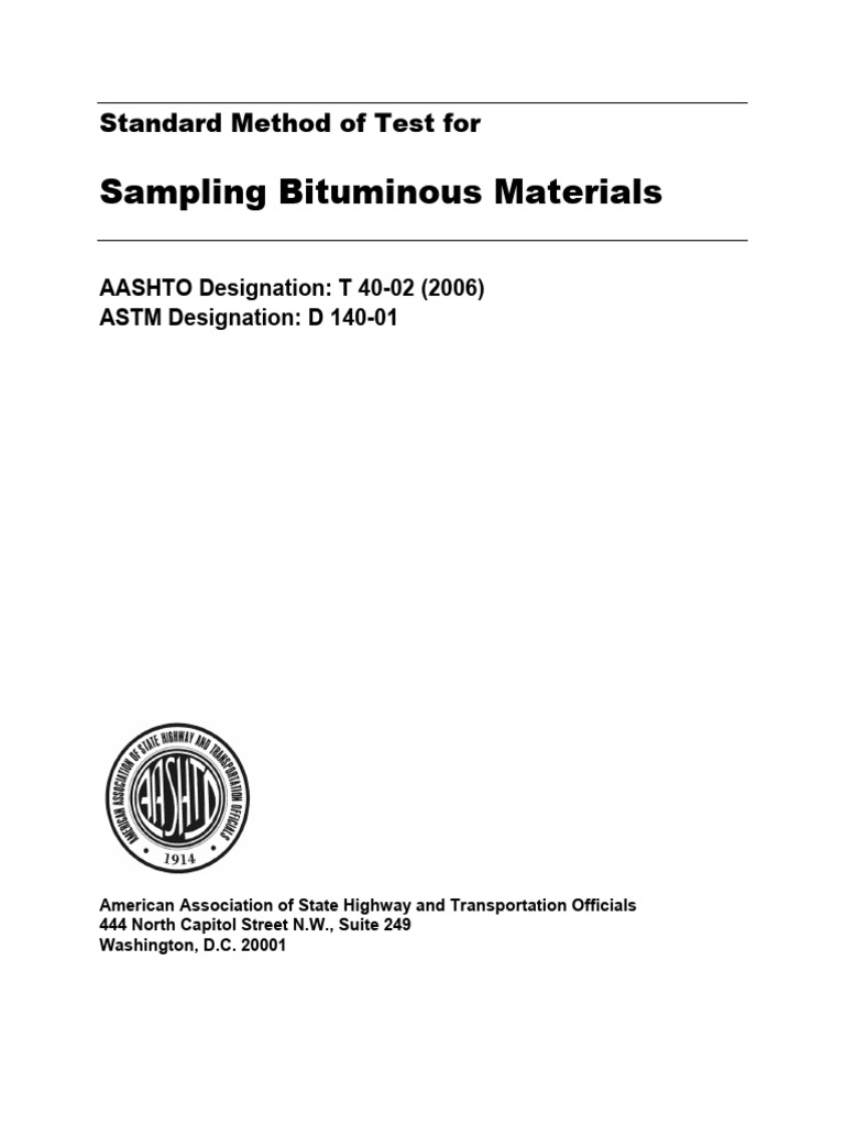 AASHTO T40-02 (R2006) Standard Method of Test For Sampling Bituminous ...