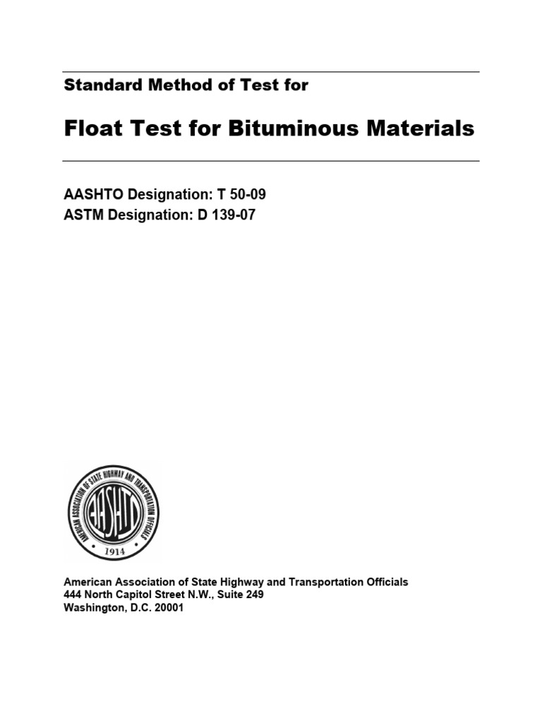AASHTO T50-09 Standard Method of Test For Float Test For Bituminous ...
