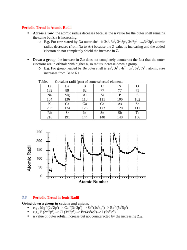 Periodic Trend in Atomic Radii | PDF | Chemical Bond | Periodic Table