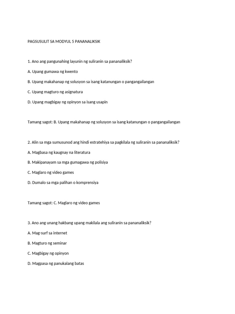 Pagsusulit Sa Modyul 5 | PDF