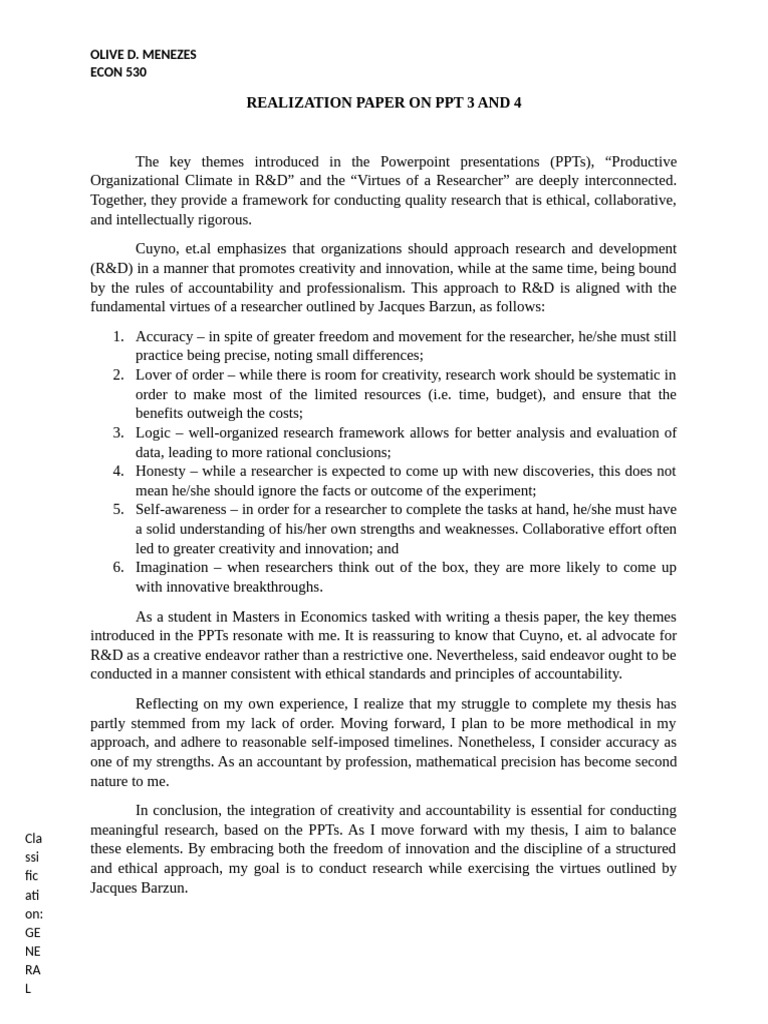 Realization Paper On PPT 3 and 4 | PDF | Creativity | Innovation