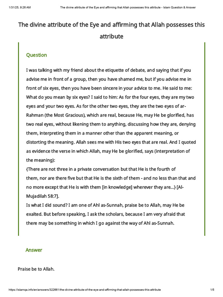 The Divine Attribute of The Eye and Affirming That Allah Possesses This Attribute - Islam ...