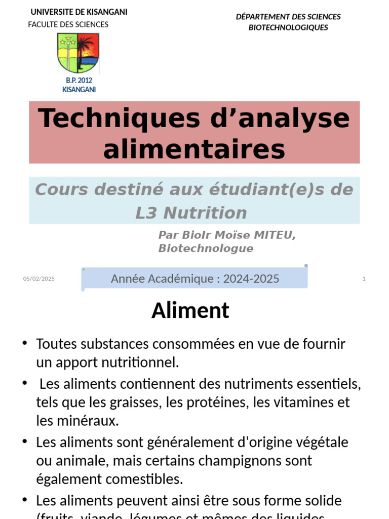 Techniques d'analyse alimentaires en nutrition | PDF | Titrage | Chimie
