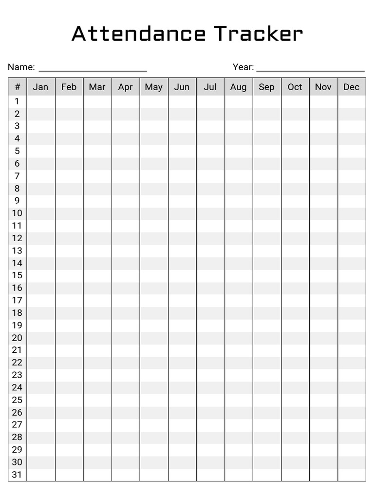 Monthly Attendance Tracker Template | PDF