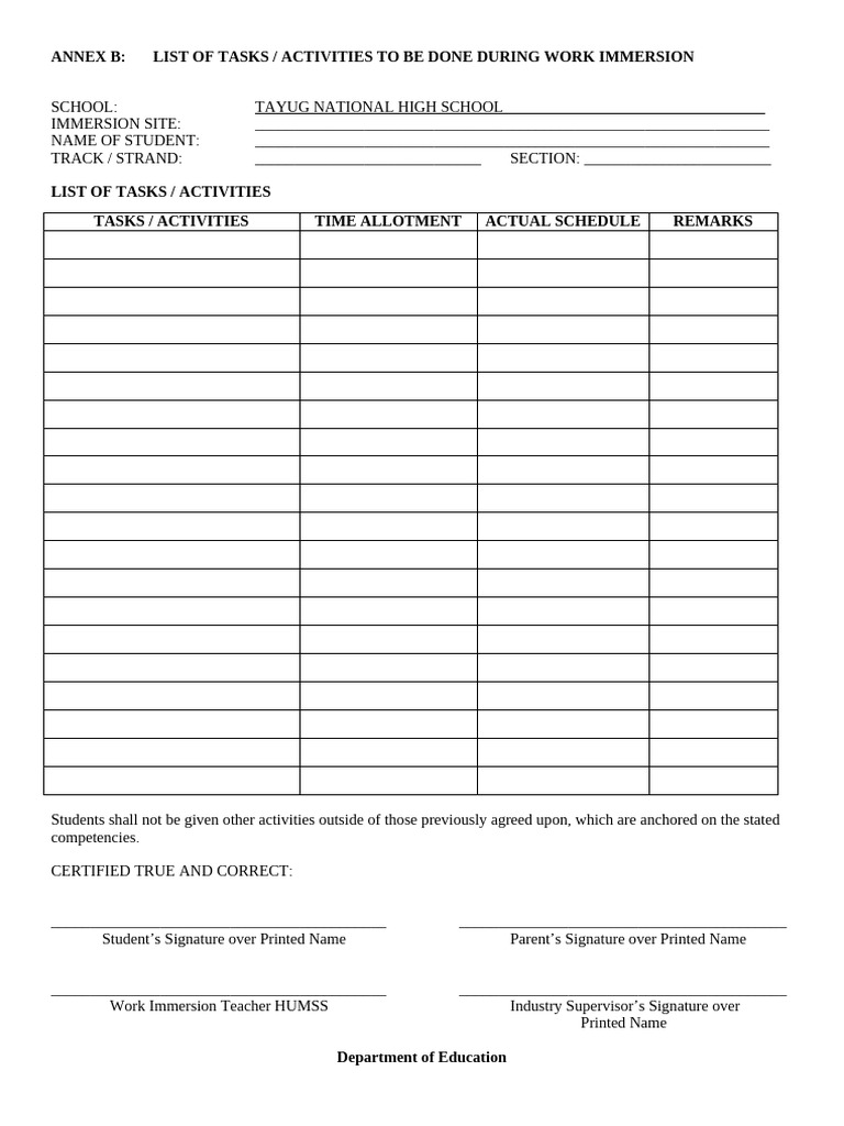 Work Immersion Evaluation Form A4 | PDF