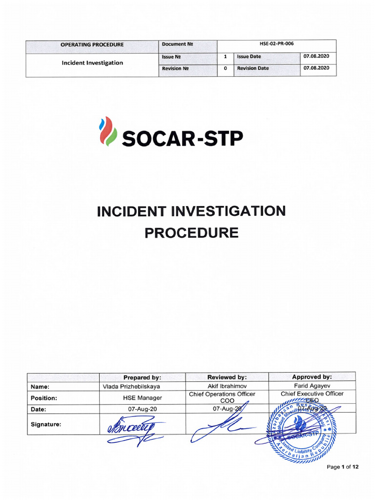 Hse-02-Pr-006 Incident Investigation Procedure | PDF