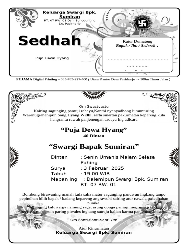 Undangan Pitra Puja ( PUJA DEWA HYANG ) Paling Baru | PDF