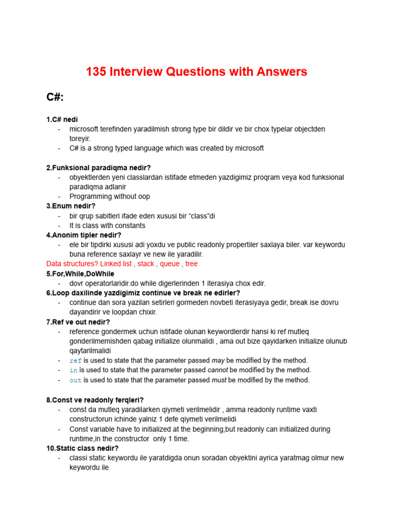 135 Interview Questions Pdf Language Integrated Query Object Oriented Programming