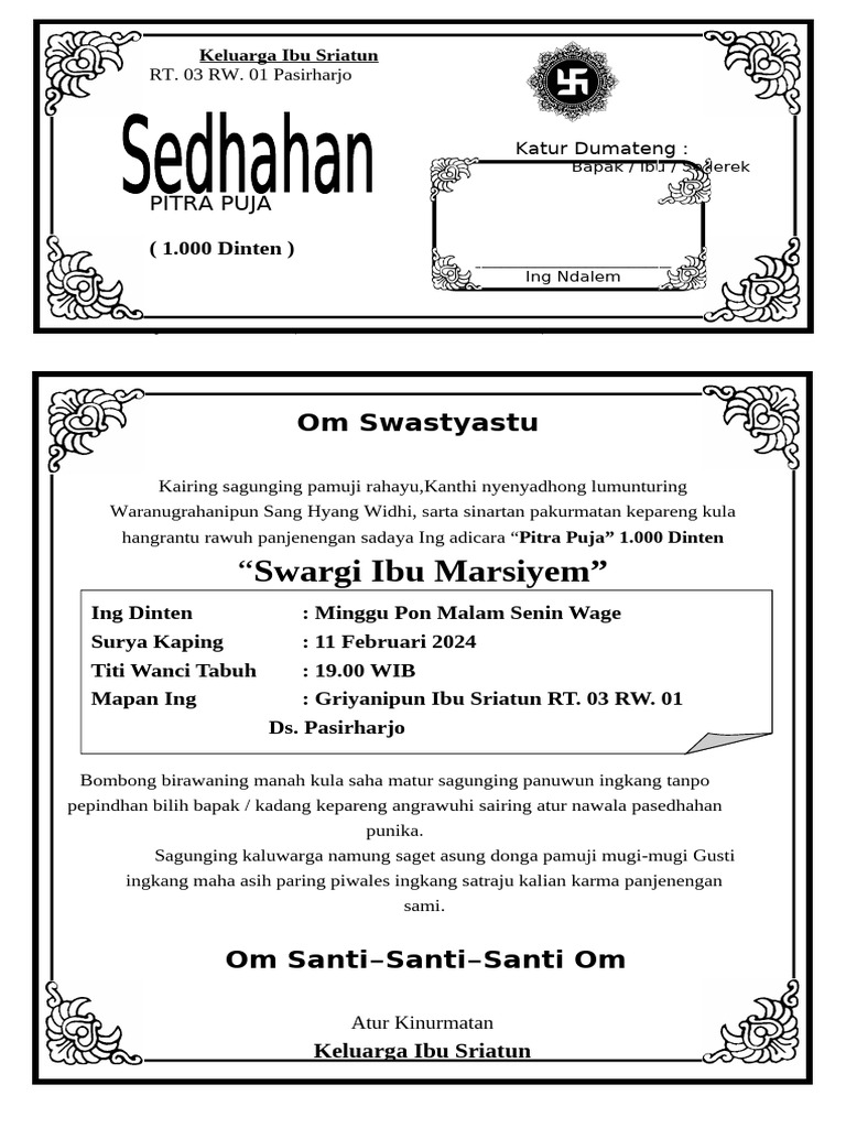 undangan Pitra Puja Jawa + foto | PDF