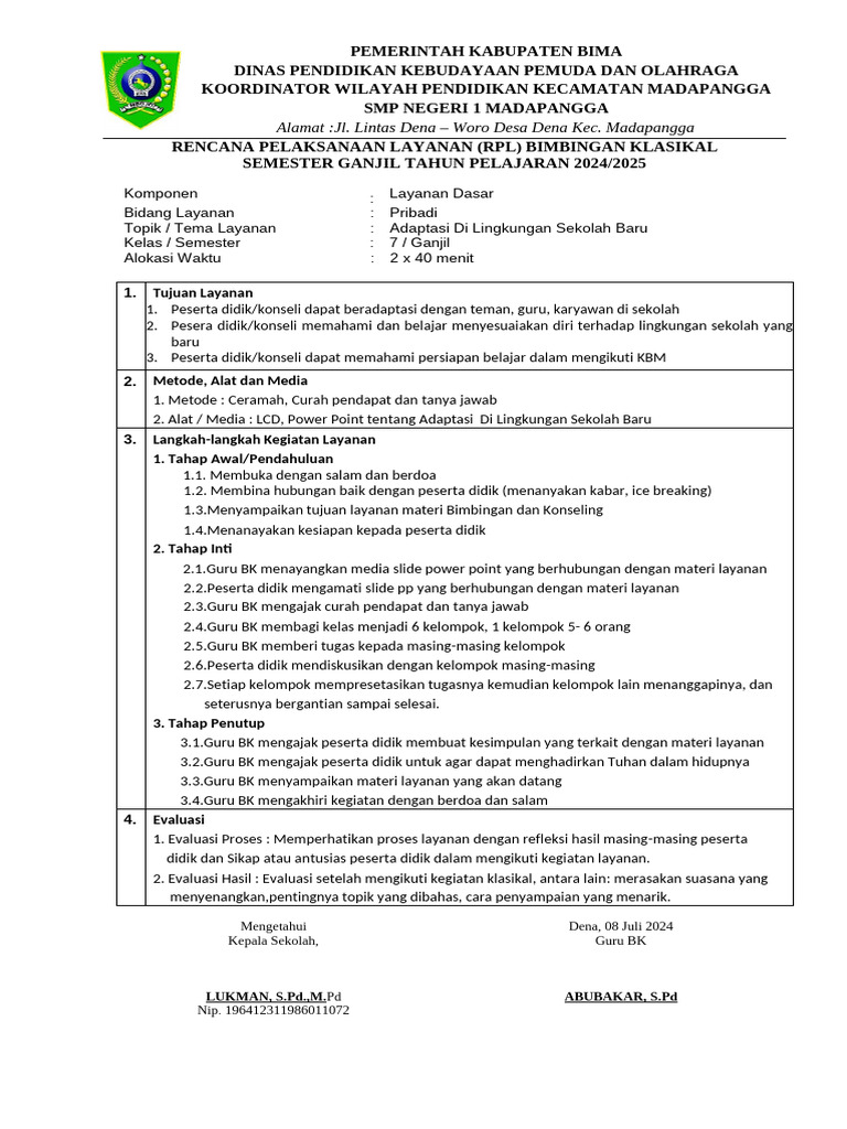Rencana Pelaksanaan Layanan BK SMP | PDF