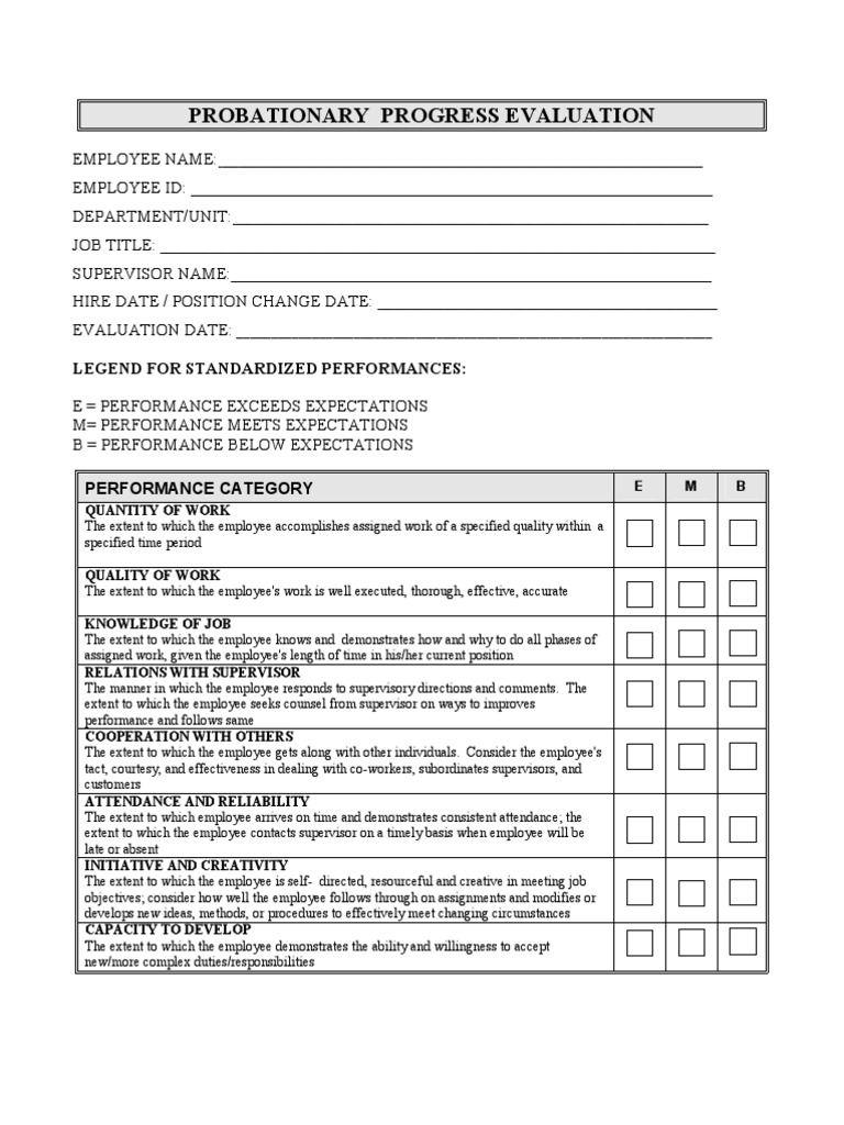 Employee Probationary Progress Evaluation Form | PDF