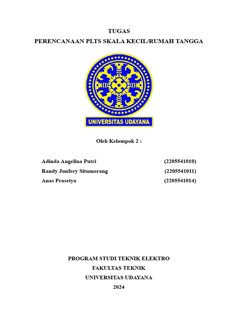 010 - 011 - 014 - Kelompok 2 - Tugas Perancangan PLTS - Fotovoltaik | PDF