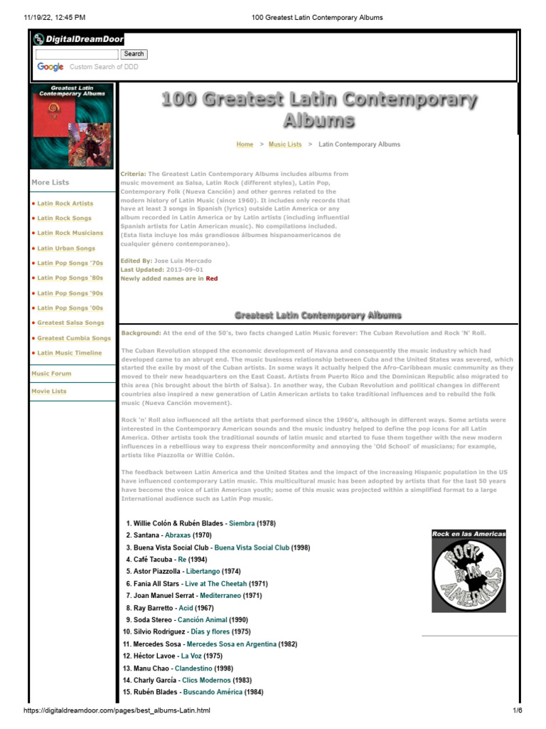 100 Greatest Latin Contemporary Albums | PDF | Spanish Language Music ...
