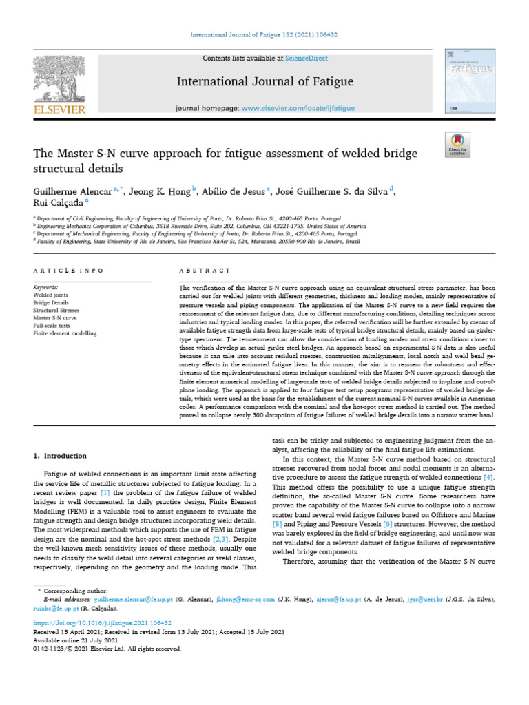 The Master S N curve approach for fatigue assessment of welded bridge ...