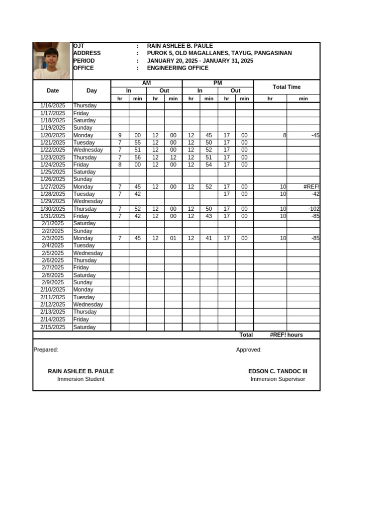 202501201223_OJT_DTR (3) | PDF