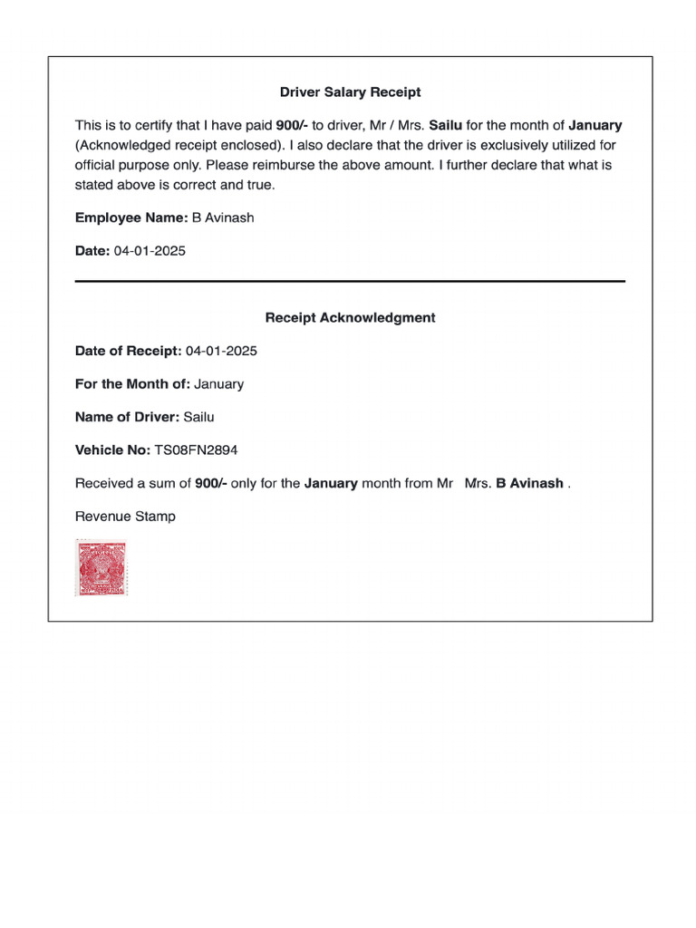 Driver Salary Slip_Jan | PDF