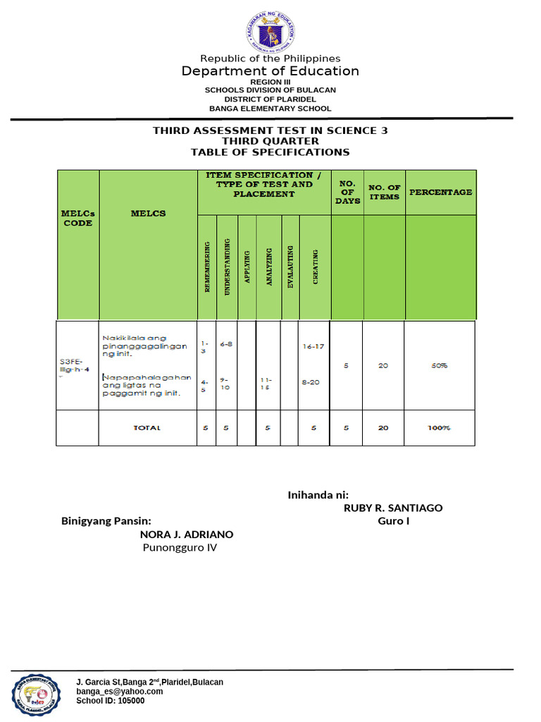 Q3 Third Assessment Test in Science 3 | PDF