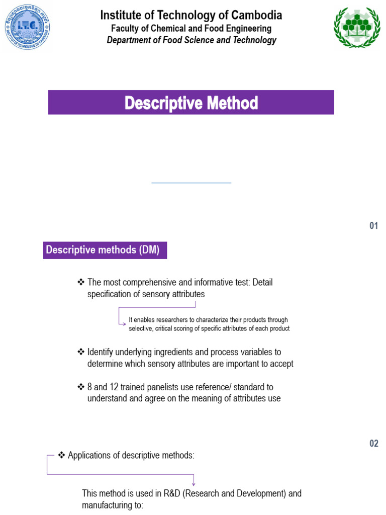 Descriptive Method in Sensory Evaluation | PDF | Taste | Perception
