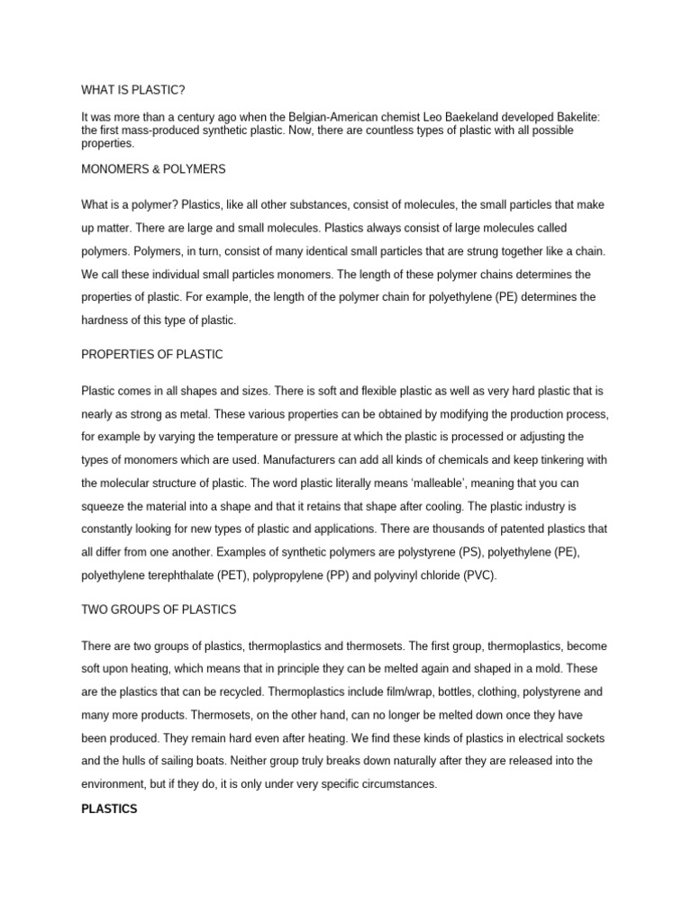 Plastic and Polymer Industry For Students | PDF | Plastic | Polymers