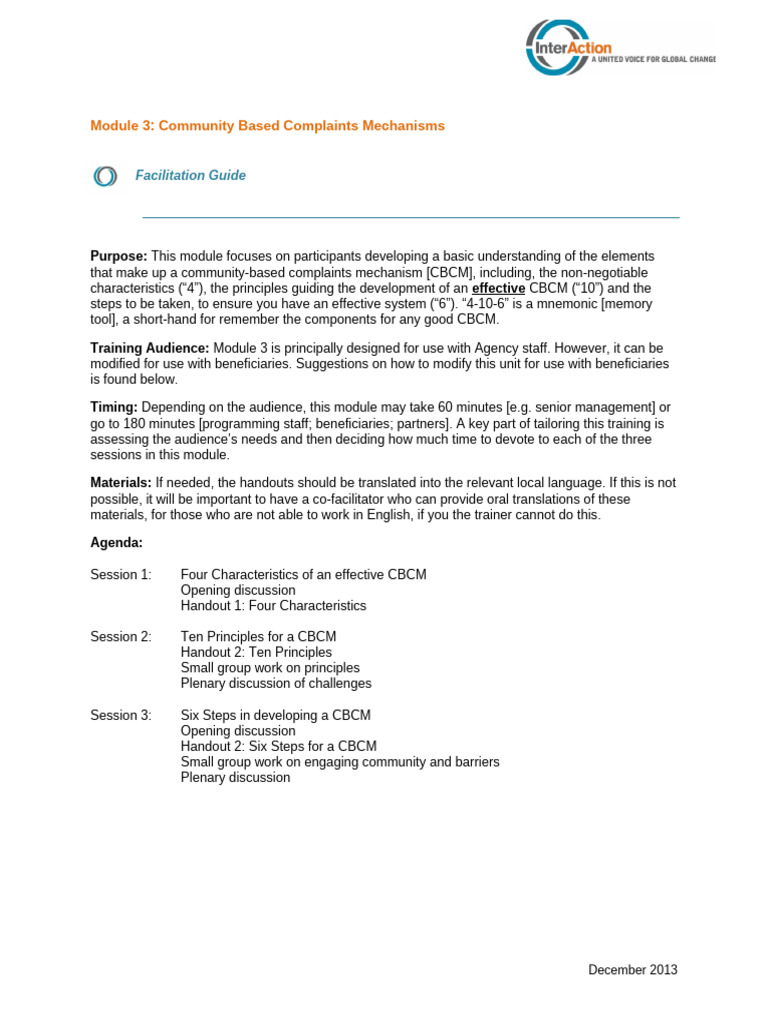 Community-Based Complaints Mechanisms Guide | PDF | Information ...