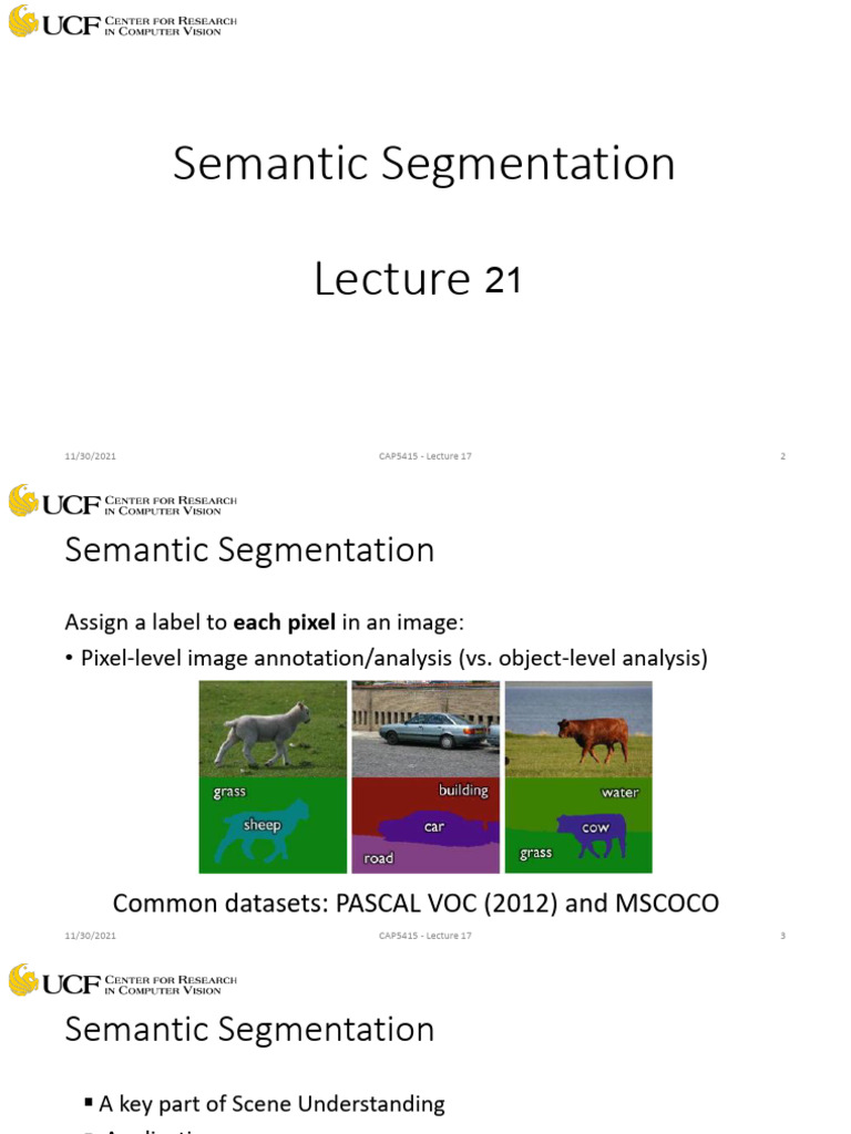 Lecture 21 Semantic Segmentation Pdf Image Segmentation Cognitive Science