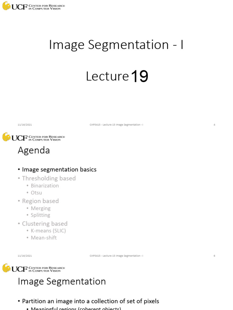 Lecture 19 Segmentation I | PDF | Image Segmentation | Signal Processing