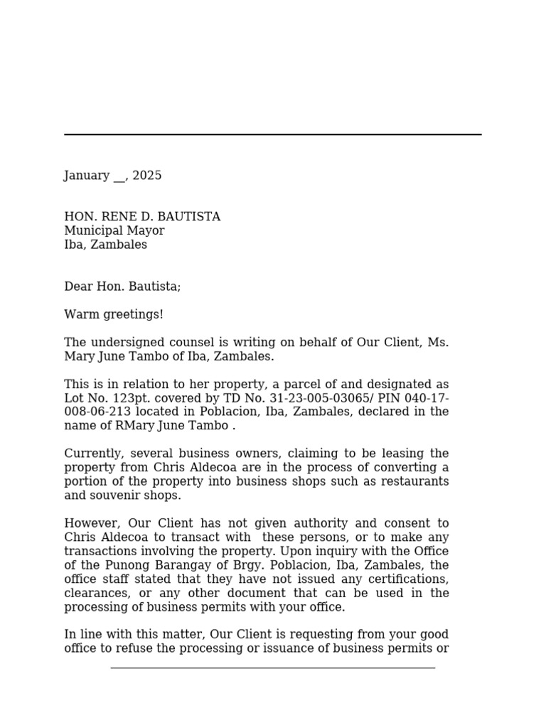 Letter To The Municipal Mayor Sample | PDF