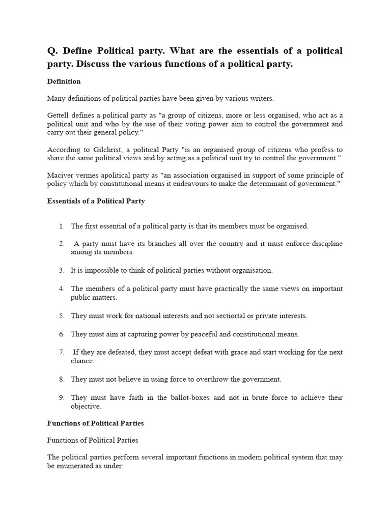 Political Party Functions | PDF | Elections | Governance
