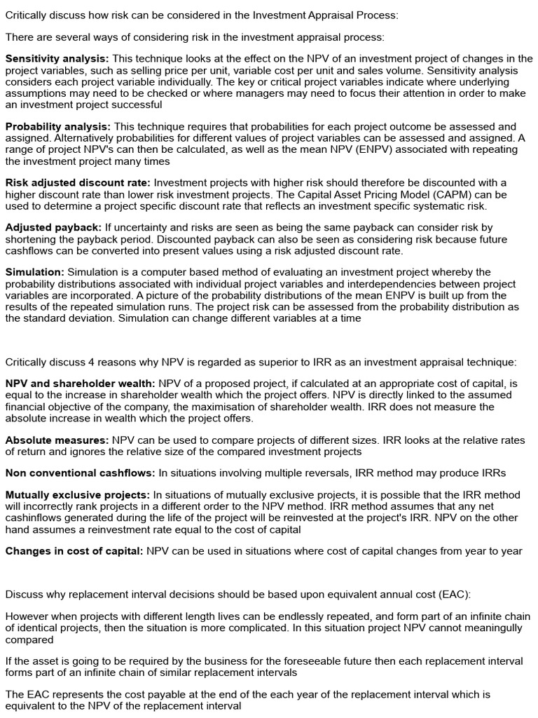 FM Investment Appraisal Sec C Theory | PDF | Internal Rate Of Return ...
