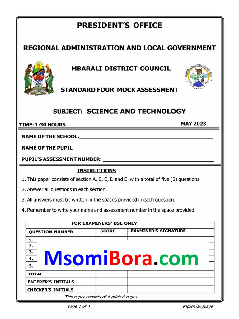 Mbarali Mock STD 4 2023 | PDF | Weather | Rain
