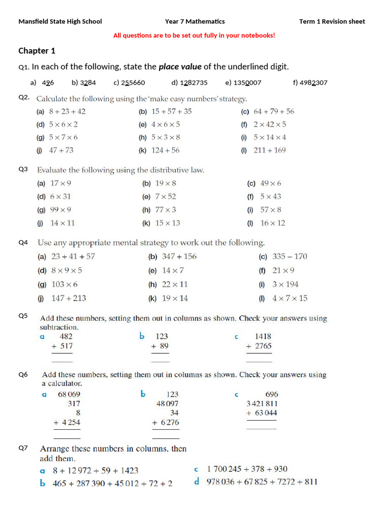 Chapter 1 Revision Sheet | PDF