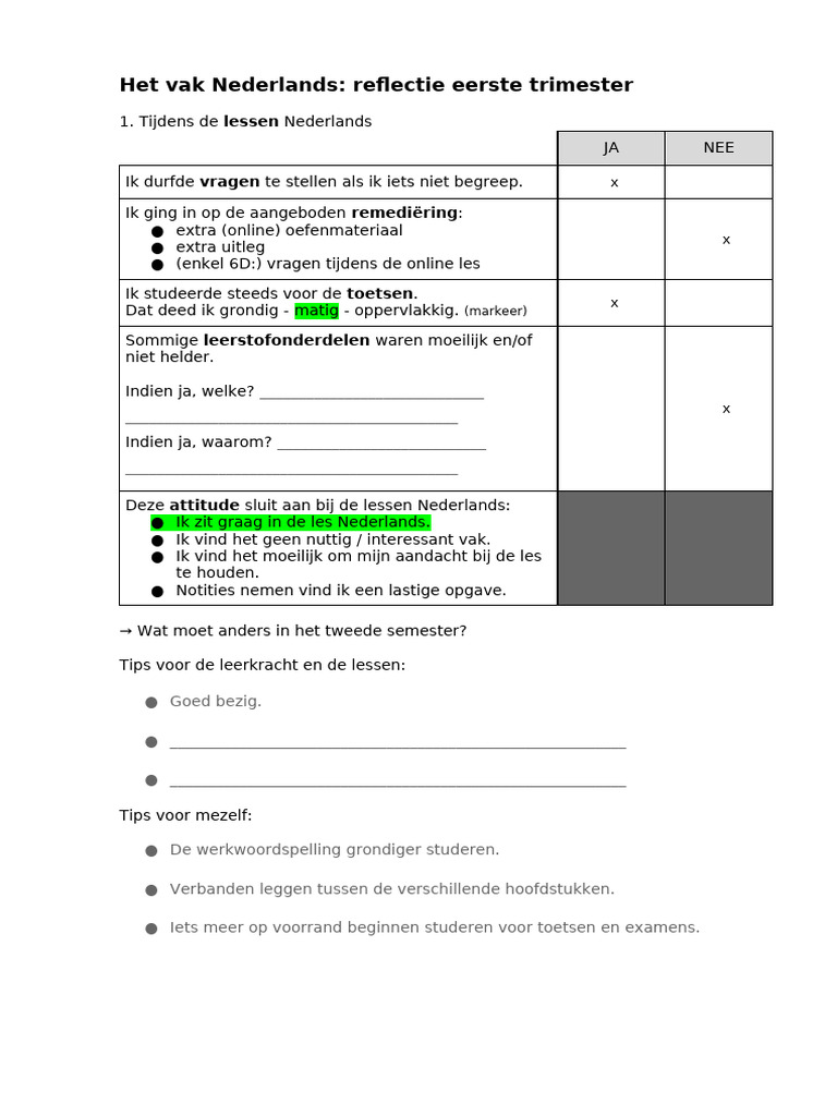Reflectie Eerste Trimester - NL | PDF