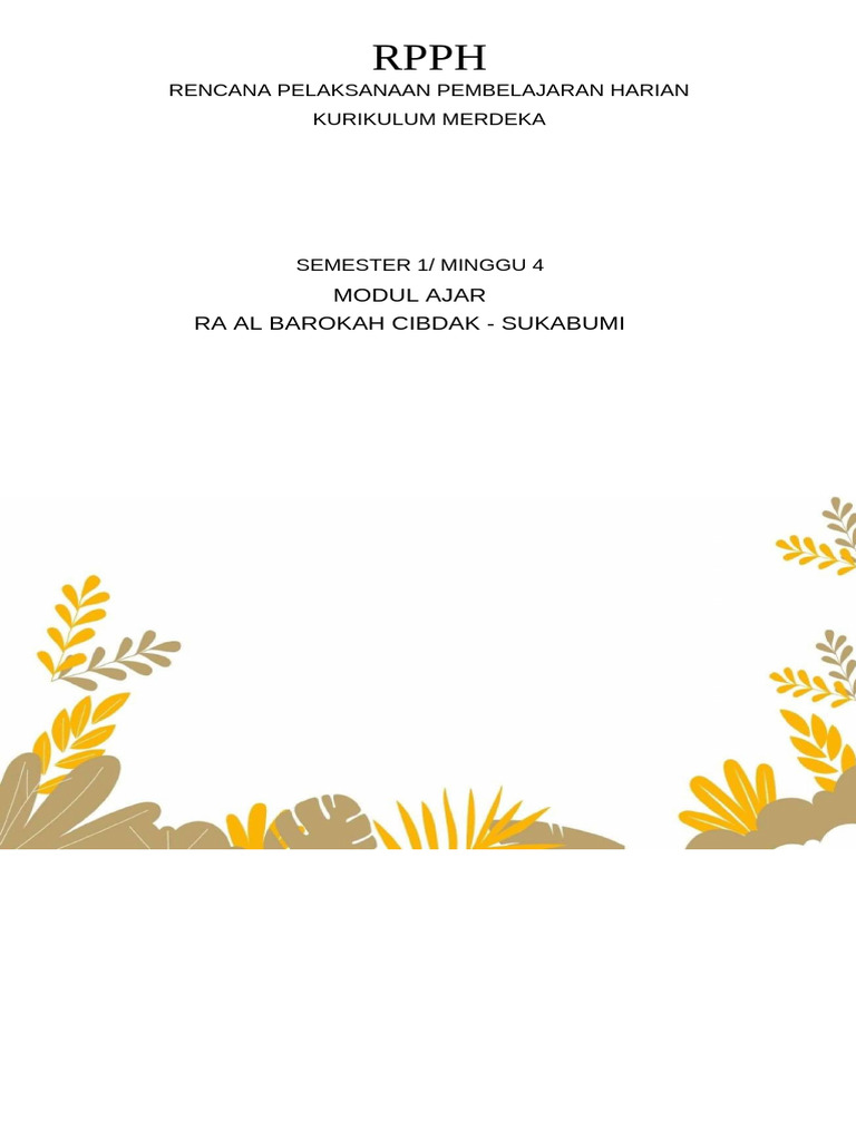 Modul Ajar RPPH TK A 4 5 Tahun Kurmer Smt1 Minggu 4 | PDF