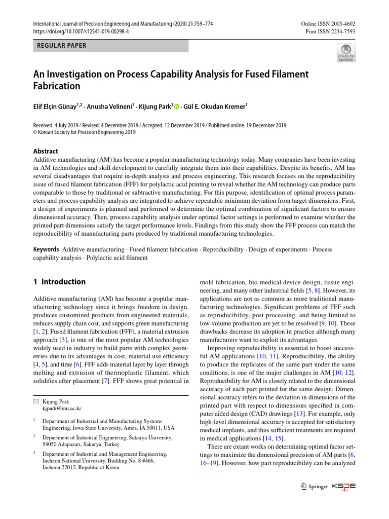 An Investigation On Process Capability Analysis For Fused Filament ...