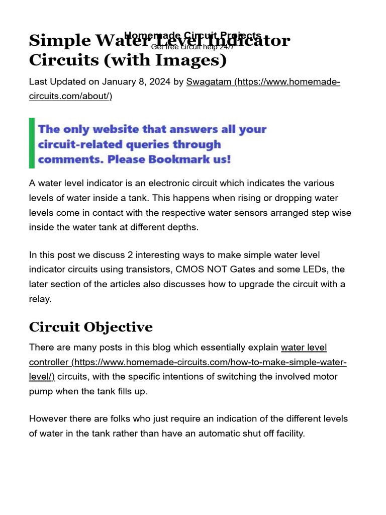 Simple Homemade Water Level Indicator | PDF | Electronic Engineering ...